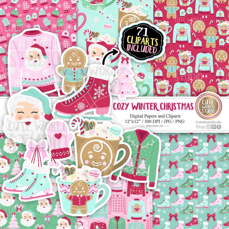 Christmas Clipart, Winter, Cute, Digital Papers and Cliparts Instant ...