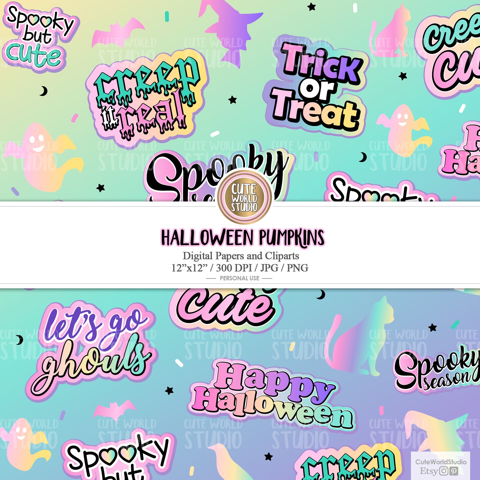 Halloween Pumpkins Pastel Cat Bat Witch Raven House - Etsy