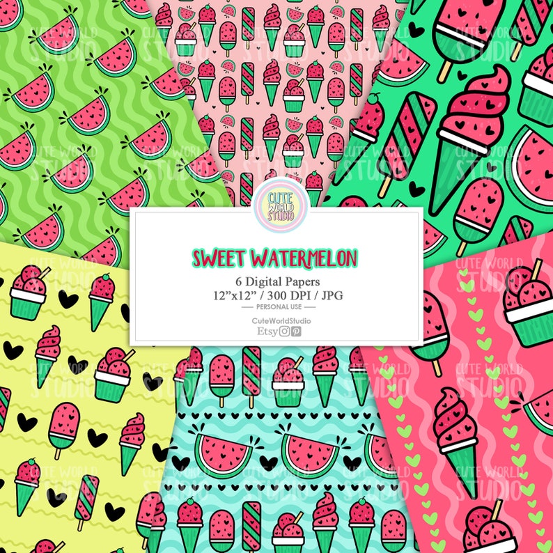 Sweet Watermelon Digital Paper and Clipart / Popsicle / Ice - Etsy