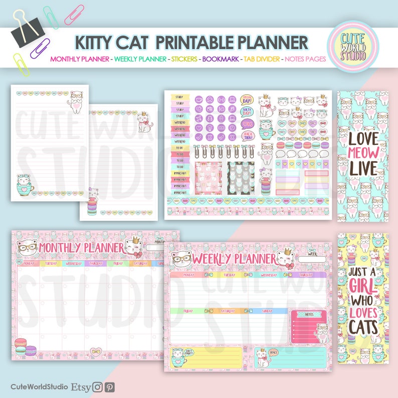 Kitty Cat Printable Planner Instant Download / Monthly Planner | Etsy