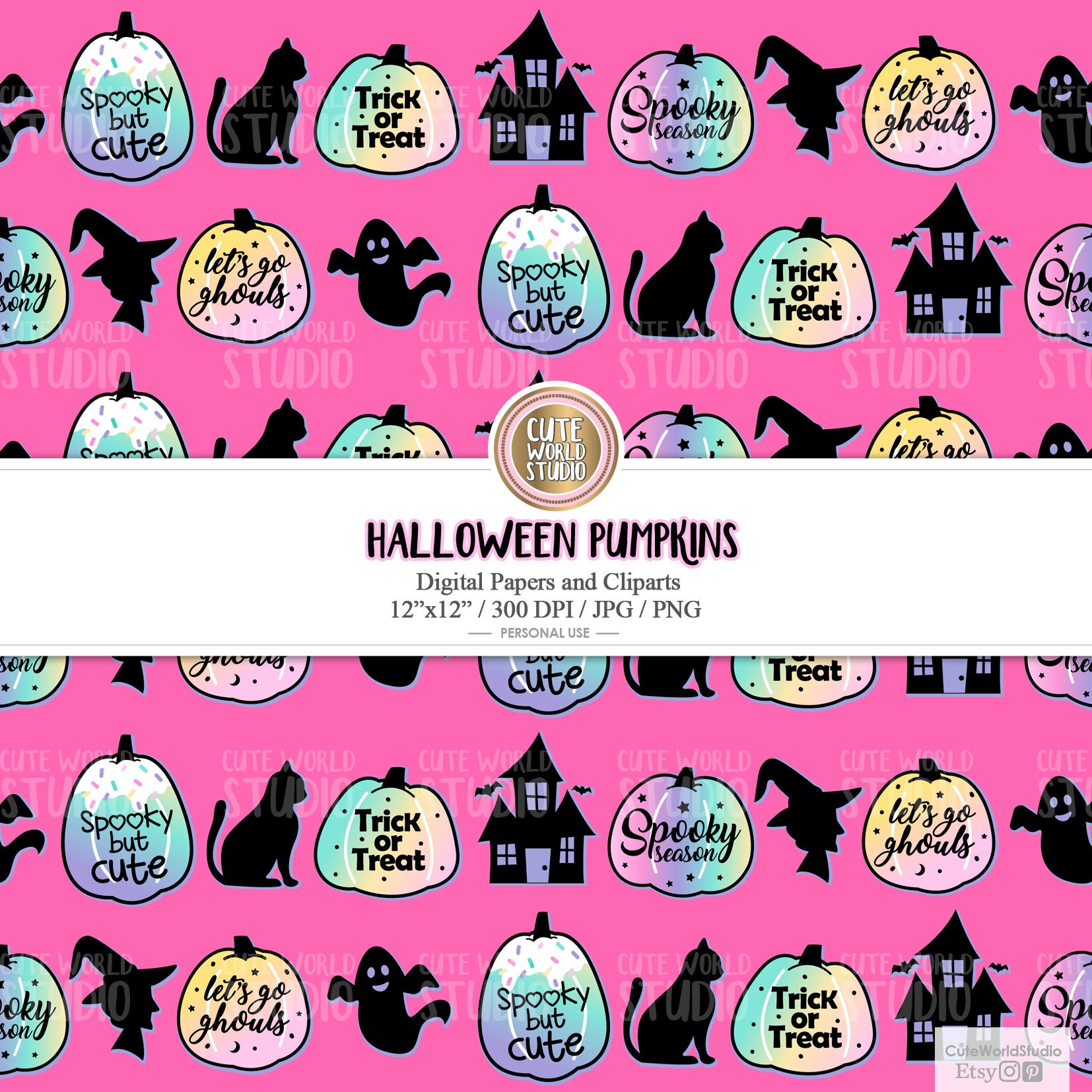 Halloween Pumpkins Pastel Cat Bat Witch Raven House - Etsy