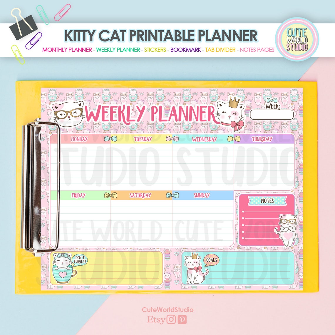 Kitty Cat Printable Planner Instant Download / Monthly Planner | Etsy