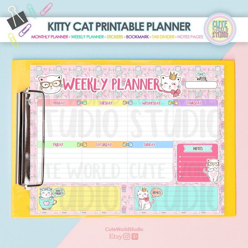 Kitty Cat Printable Planner Instant Download / Monthly Planner | Etsy