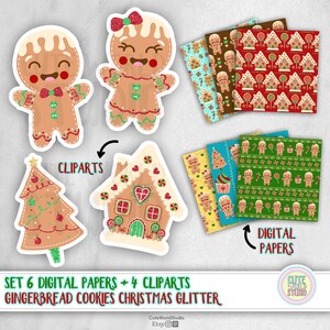 Gingerbread Cookies Christmas Glitter Digital Papers and Cliparts ...