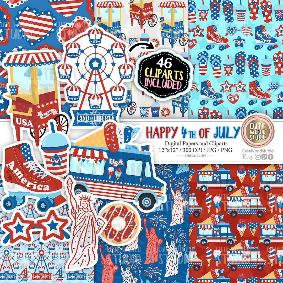 4th of July Clipart, America, USA, Fourth of July, Cute, Digital Papers ...