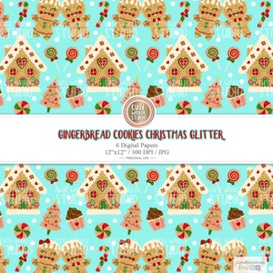Gingerbread Cookies Christmas Glitter Digital Papers and Cliparts ...