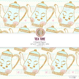 Tea Time Glitter Digital Paper and Clipart / Instant Download - Etsy