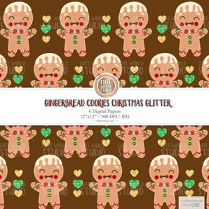 Gingerbread Cookies Christmas Glitter Digital Papers and Cliparts ...