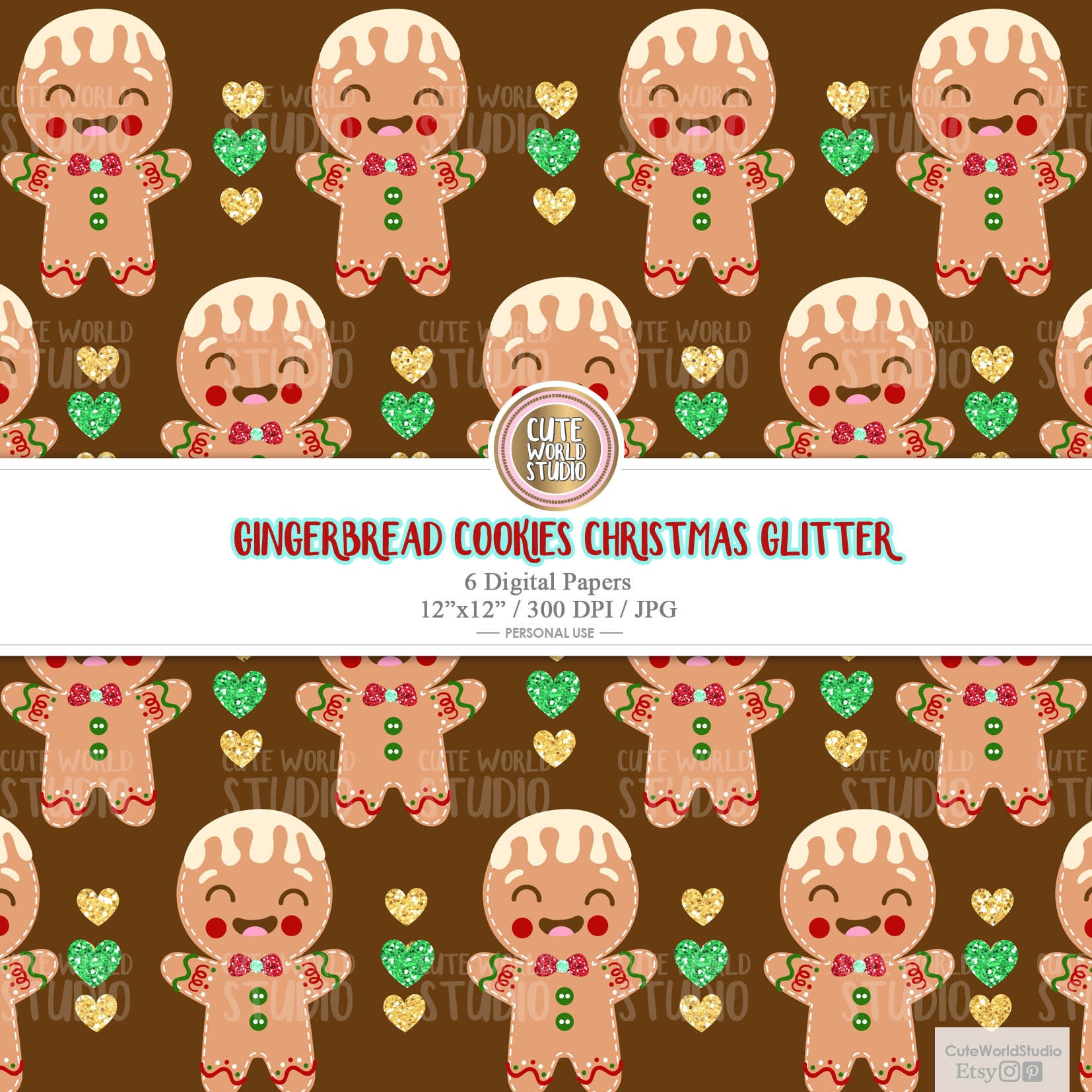 Gingerbread Cookies Christmas Glitter Digital Papers and | Etsy