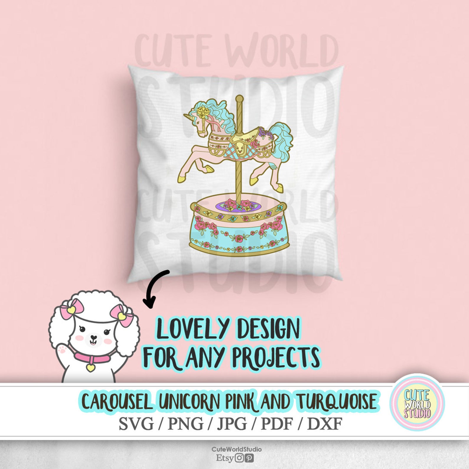 Carousel Unicorn Pink and Turquoise SVG Clipart / Carrousel / - Etsy