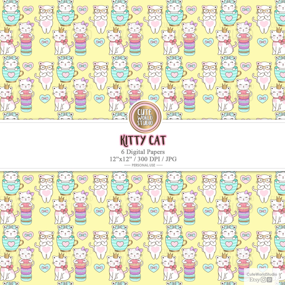 Kitty Cat Digital Paper and Clipart / Kitty Cat Glasses / - Etsy