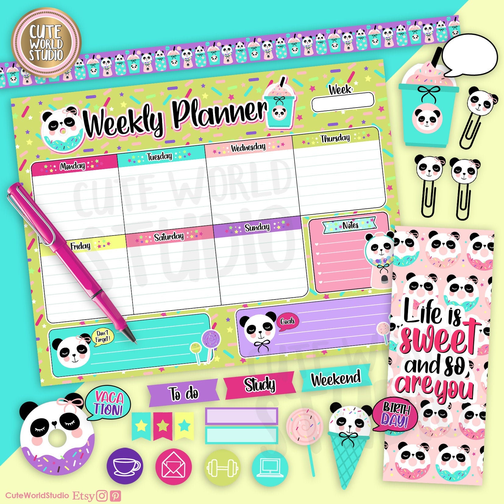 Panda Candy Shop Printable Planner Instant Download / Monthly Planner ...