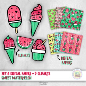 Sweet Watermelon Digital Paper and Clipart / Popsicle / Ice Cream / Ice ...