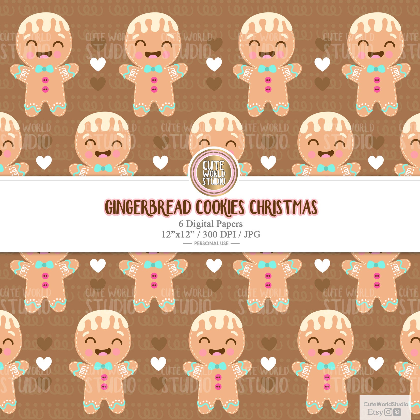 Gingerbread Cookies Christmas Digital Papers and Cliparts / - Etsy