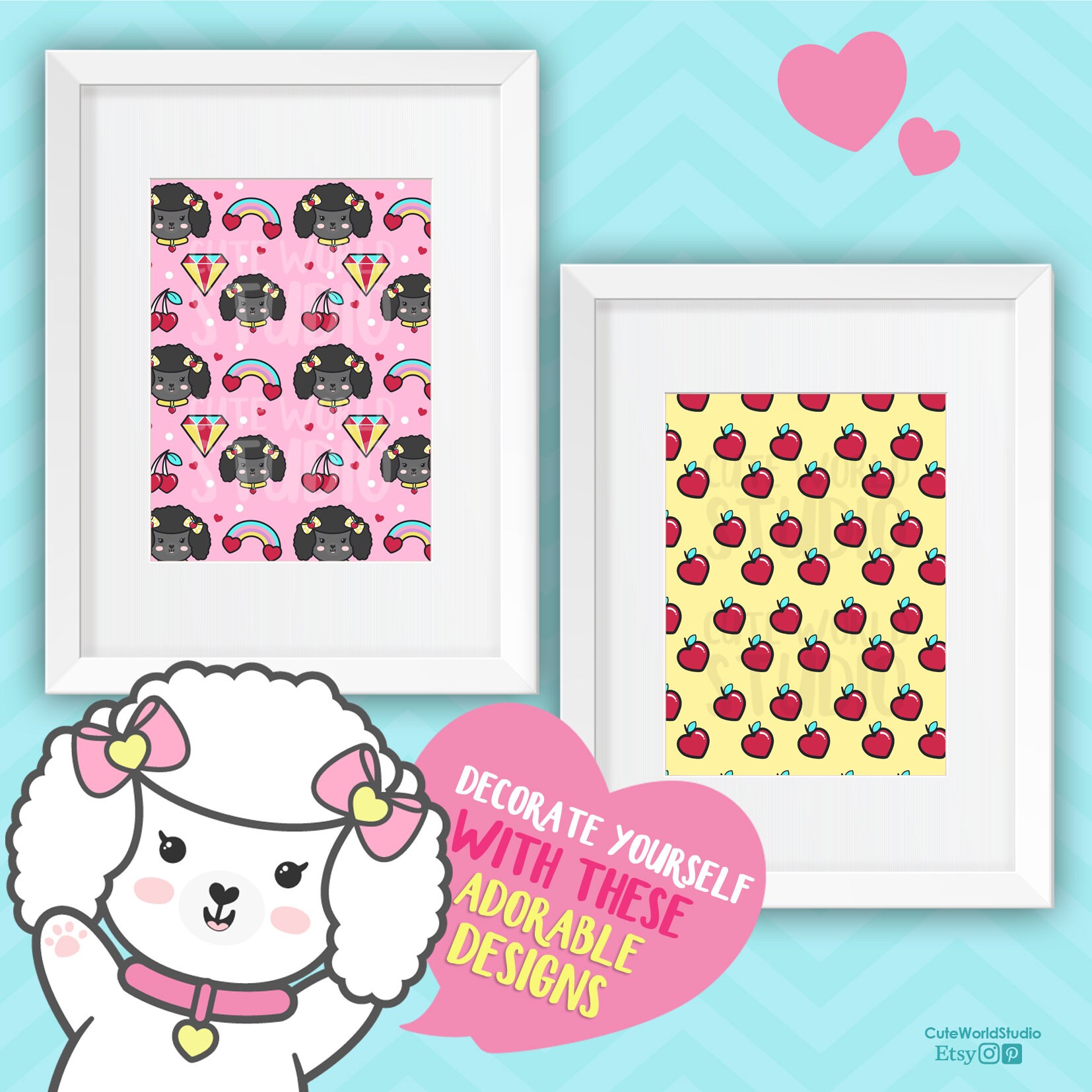 Cute Puppy Digital Papers and Clipart / Cute Poodle / Rainbow - Etsy