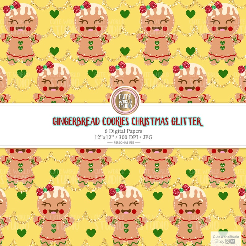 Gingerbread Cookies Christmas Glitter Digital Papers and - Etsy