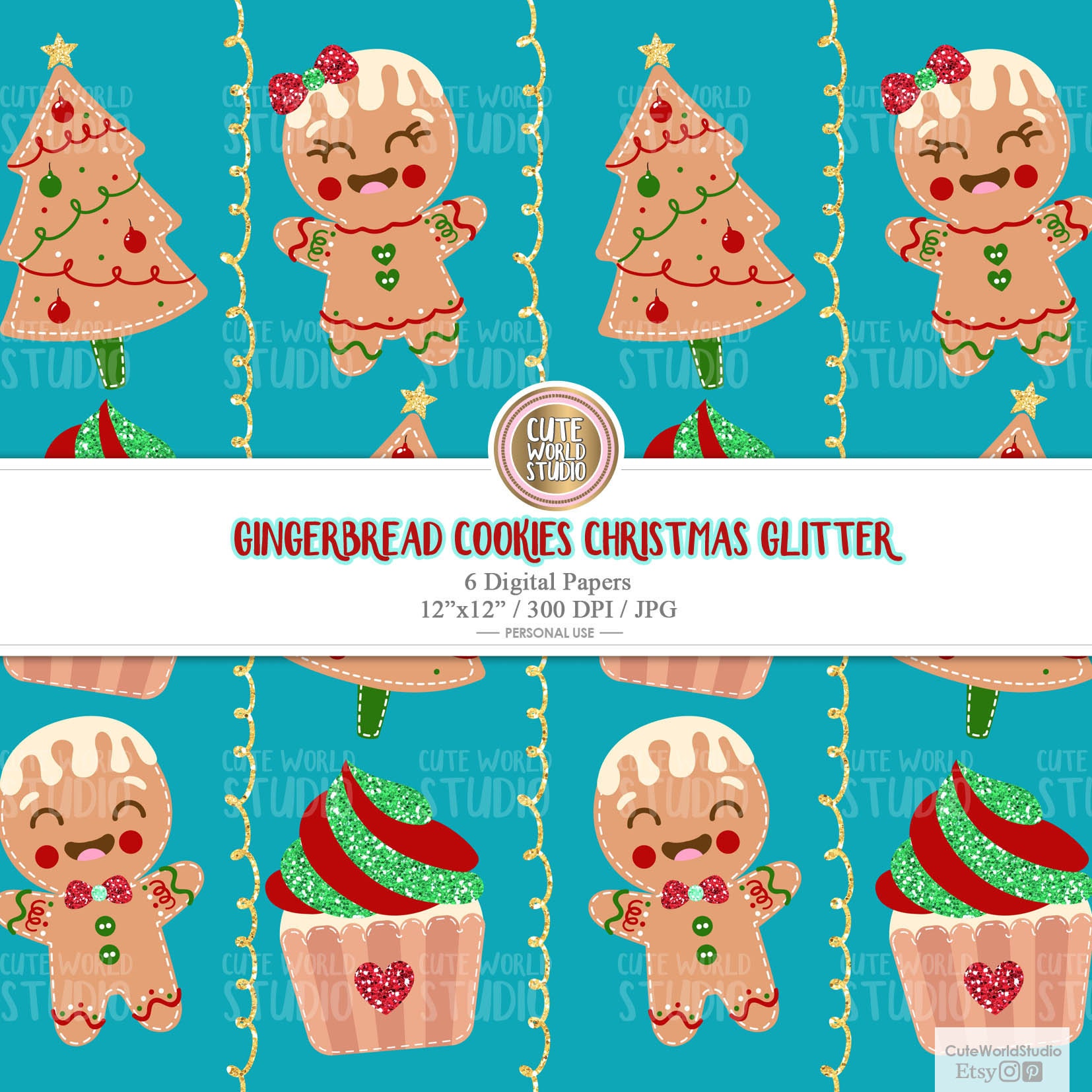 Gingerbread Cookies Christmas Glitter Digital Papers and | Etsy