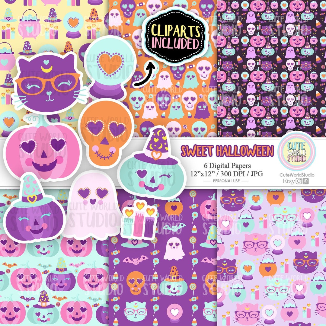 Sweet Halloween Digital Paper and Clipart / Cute Halloween / Pink ...