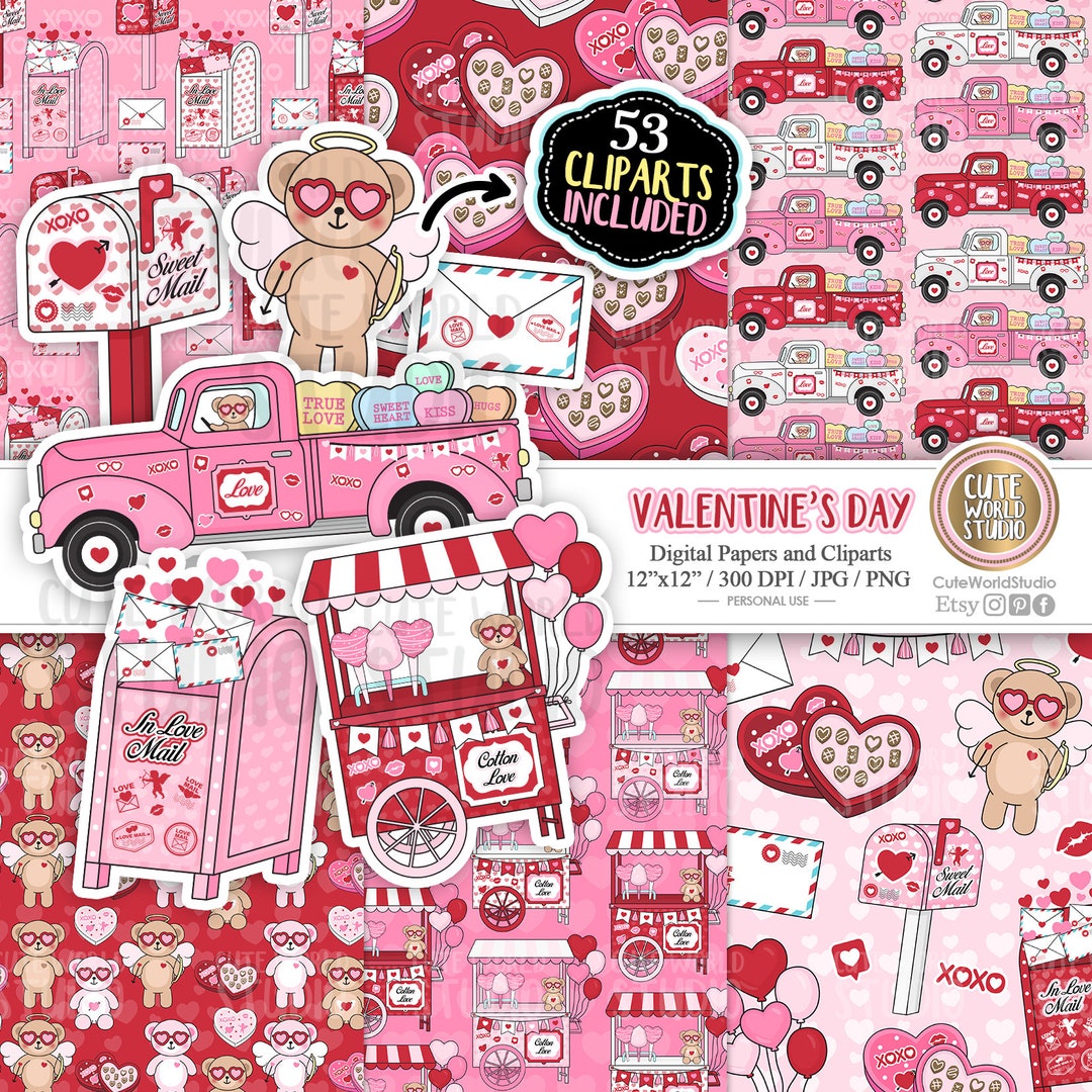 Valentines Day Clipart, Cute, Digital Papers and Cliparts Instant ...