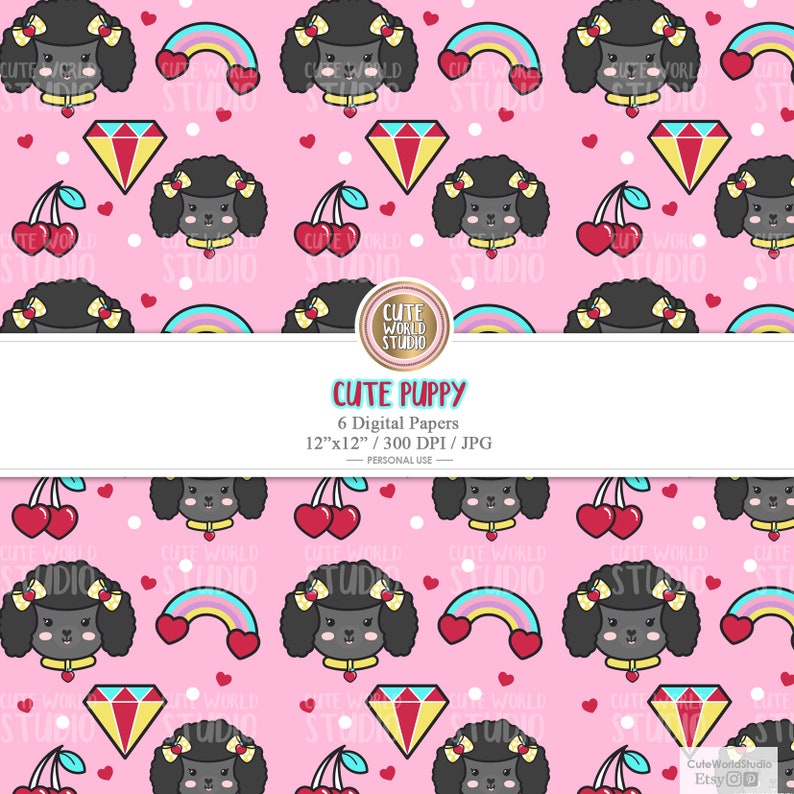 Cute Puppy Digital Papers and Clipart / Cute Poodle / Rainbow - Etsy