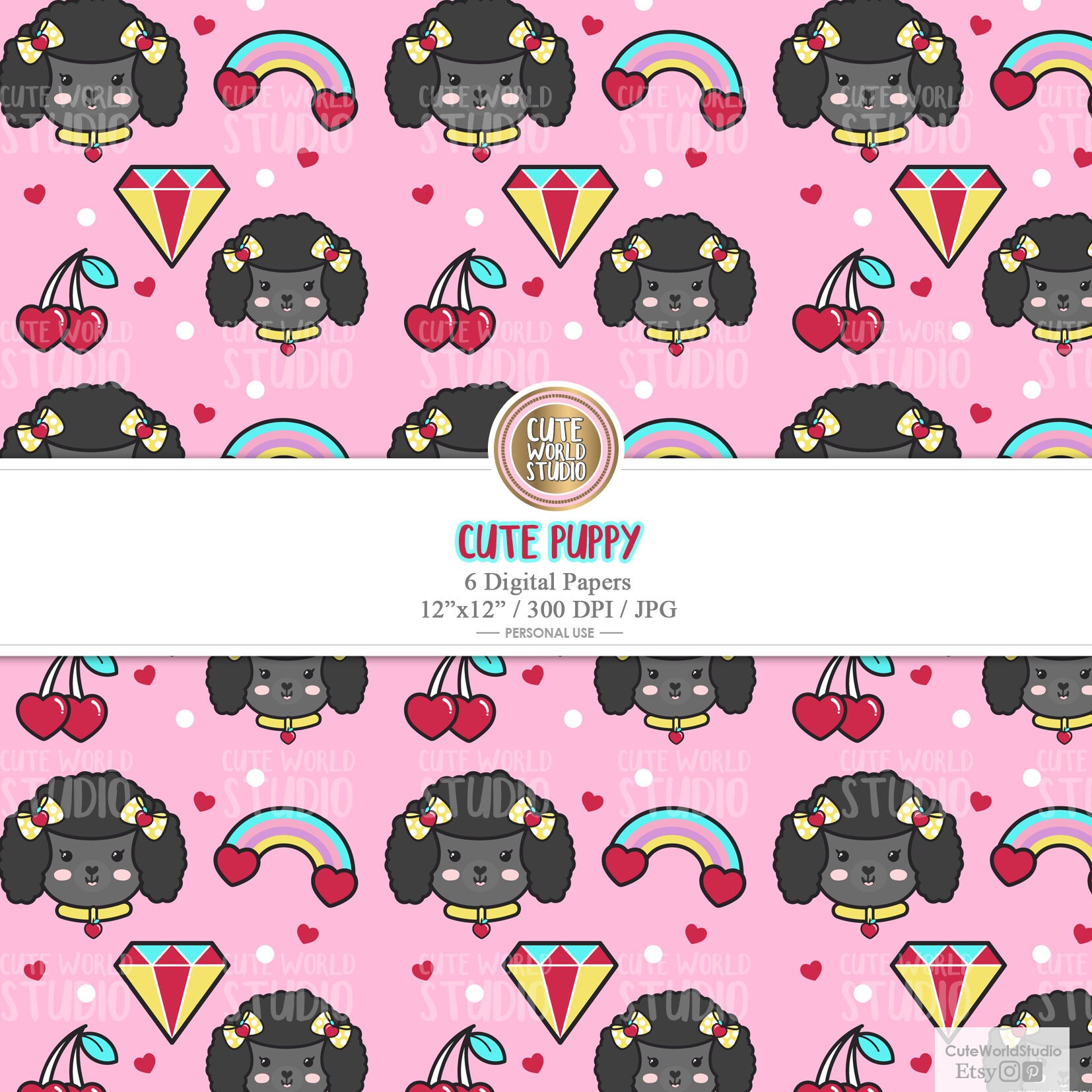 Cute Puppy Digital Papers and Clipart / Cute Poodle / Rainbow - Etsy