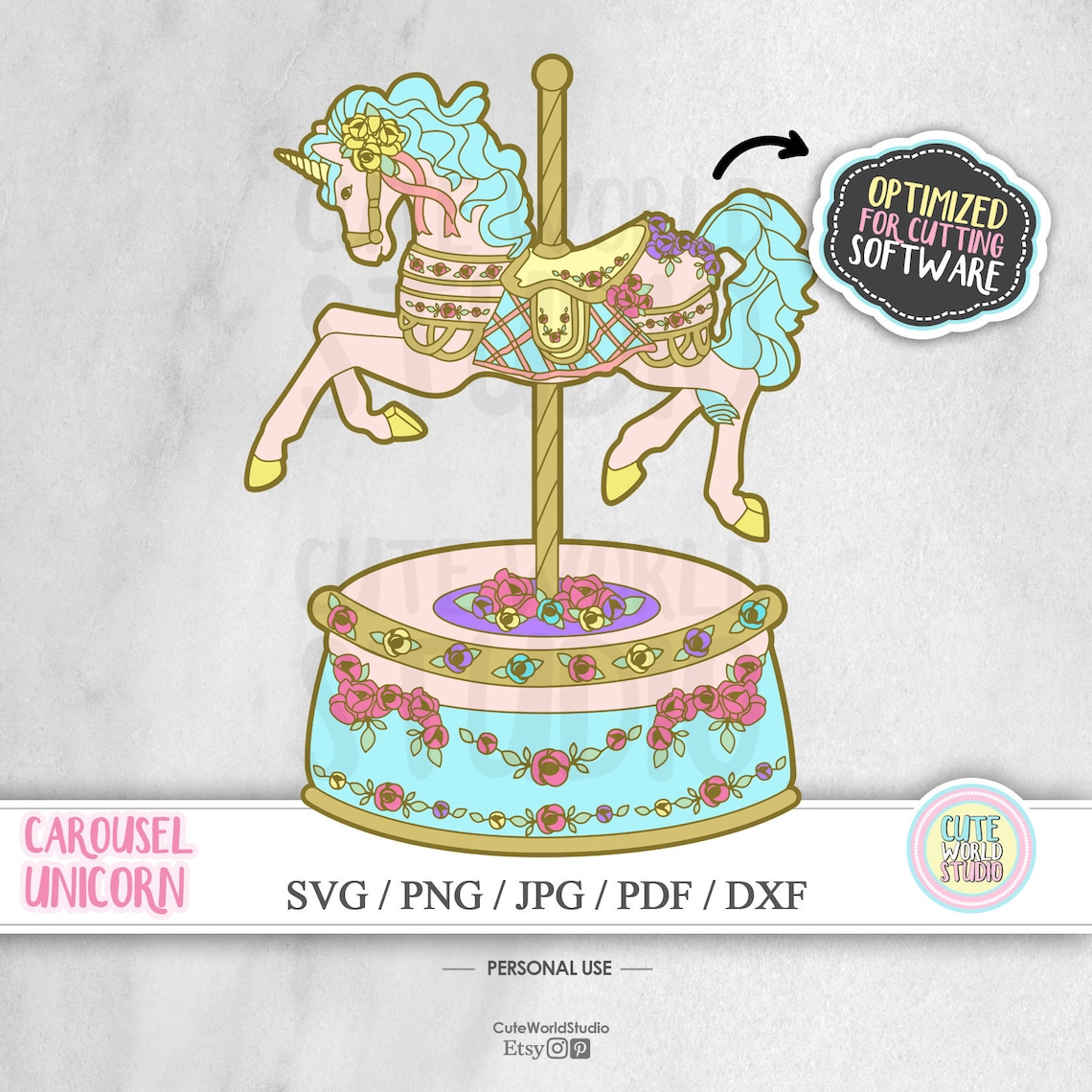 Carousel Unicorn Pink and Turquoise SVG Clipart / Carrousel / - Etsy