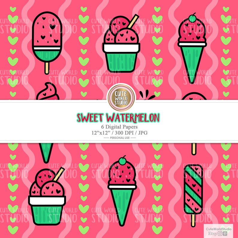 Sweet Watermelon Digital Paper and Clipart / Popsicle / Ice - Etsy