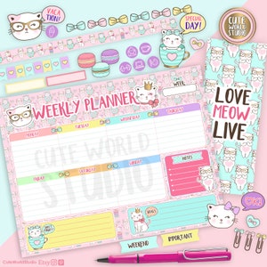 Kitty Cat Printable Planner Instant Download / Monthly Planner Weekly ...