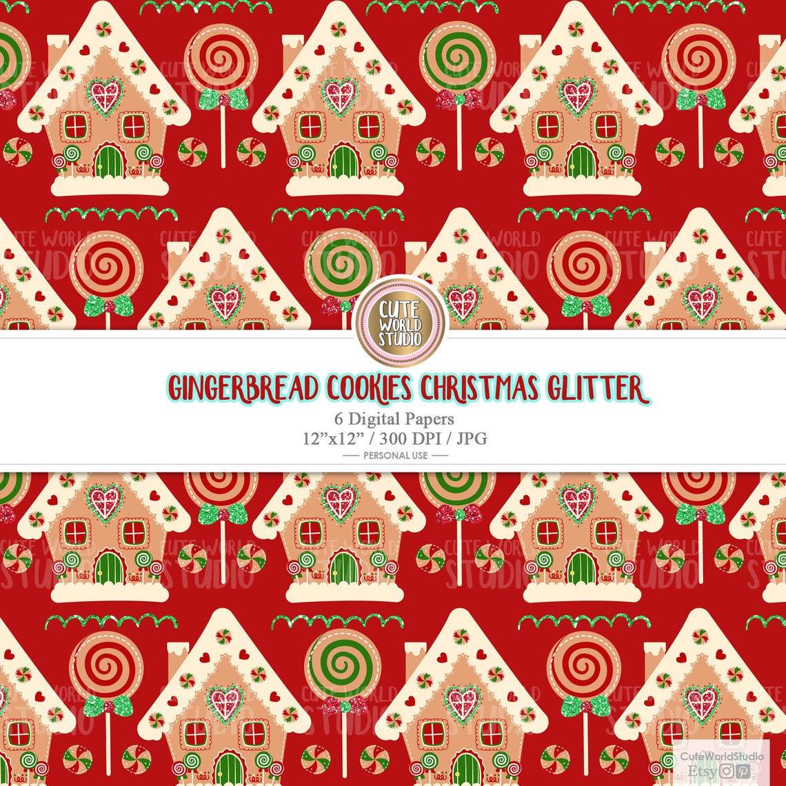 Gingerbread Cookies Christmas Glitter Digital Papers and | Etsy