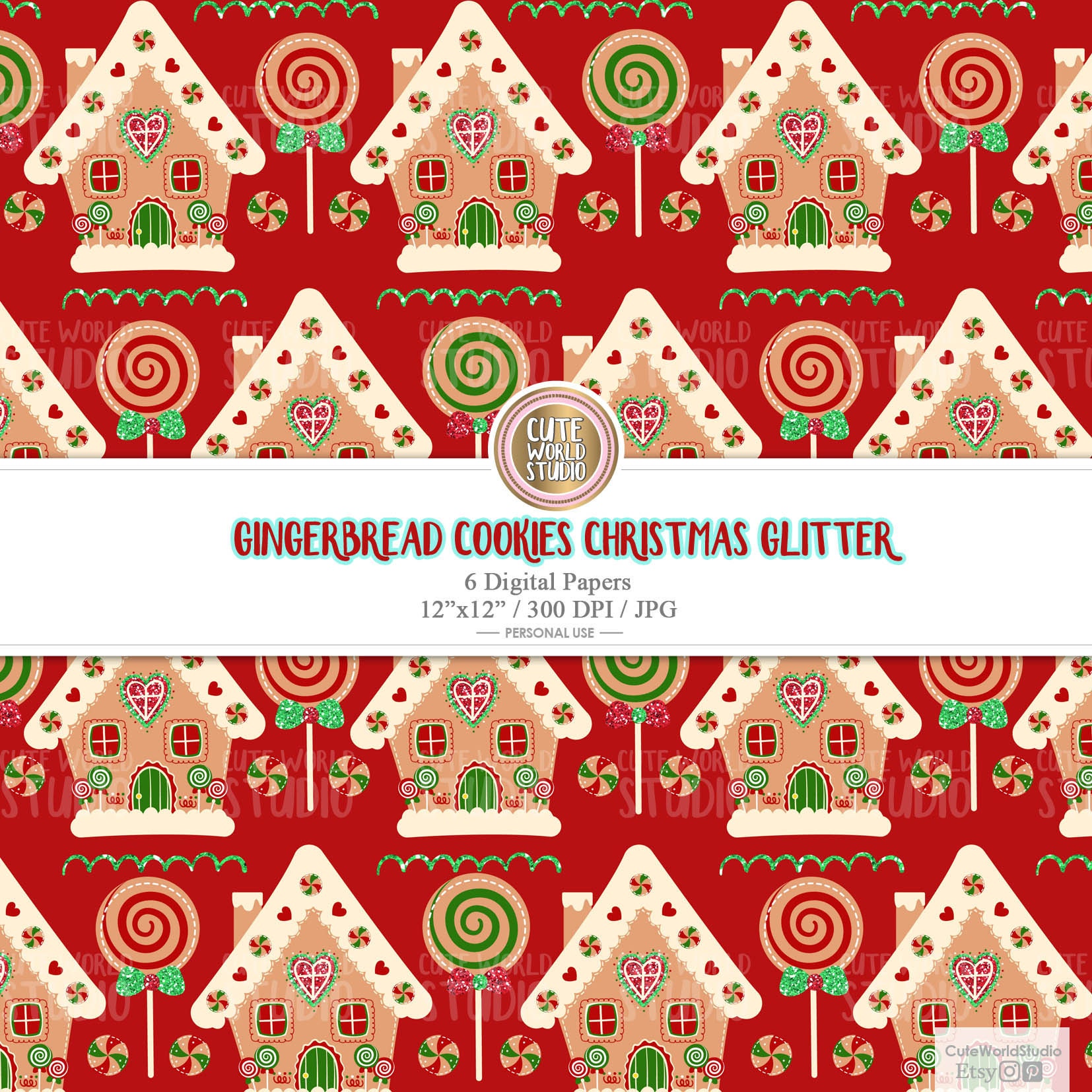 Gingerbread Cookies Christmas Glitter Digital Papers and | Etsy