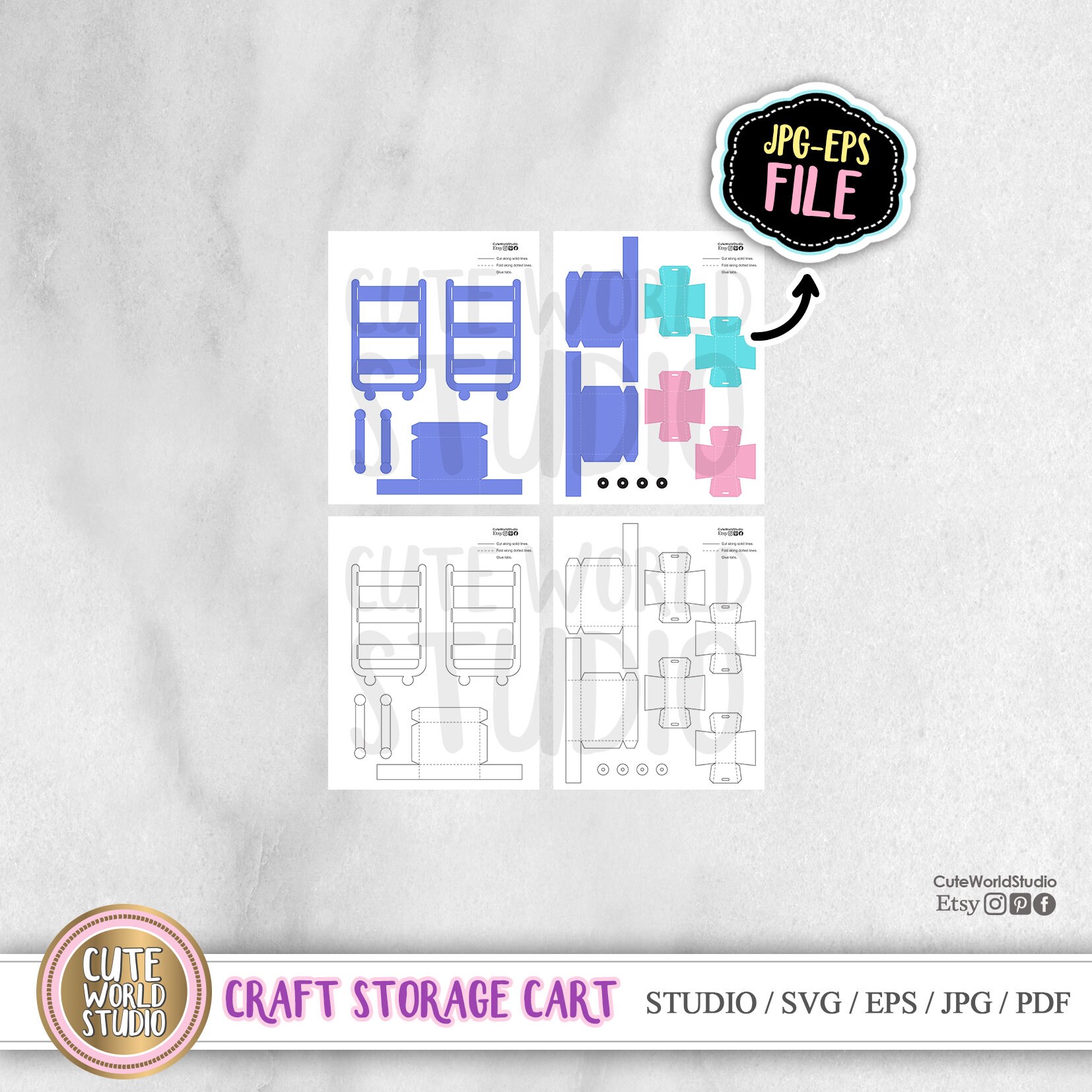 Cut File Craft Storage Cart Miniature SVG Instant Download - Etsy