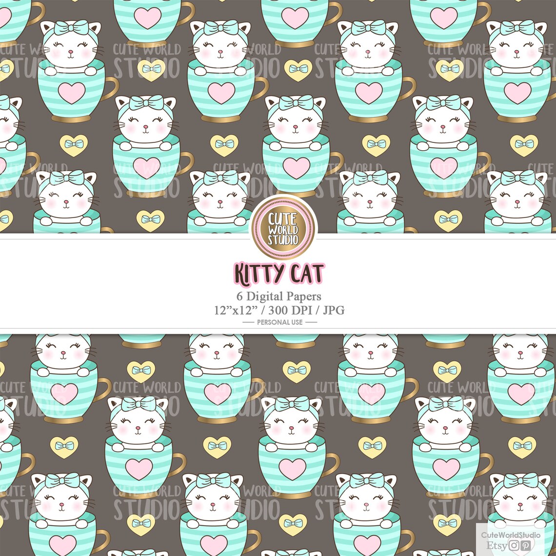 Kitty Cat Digital Paper and Clipart / Kitty Cat Glasses / - Etsy