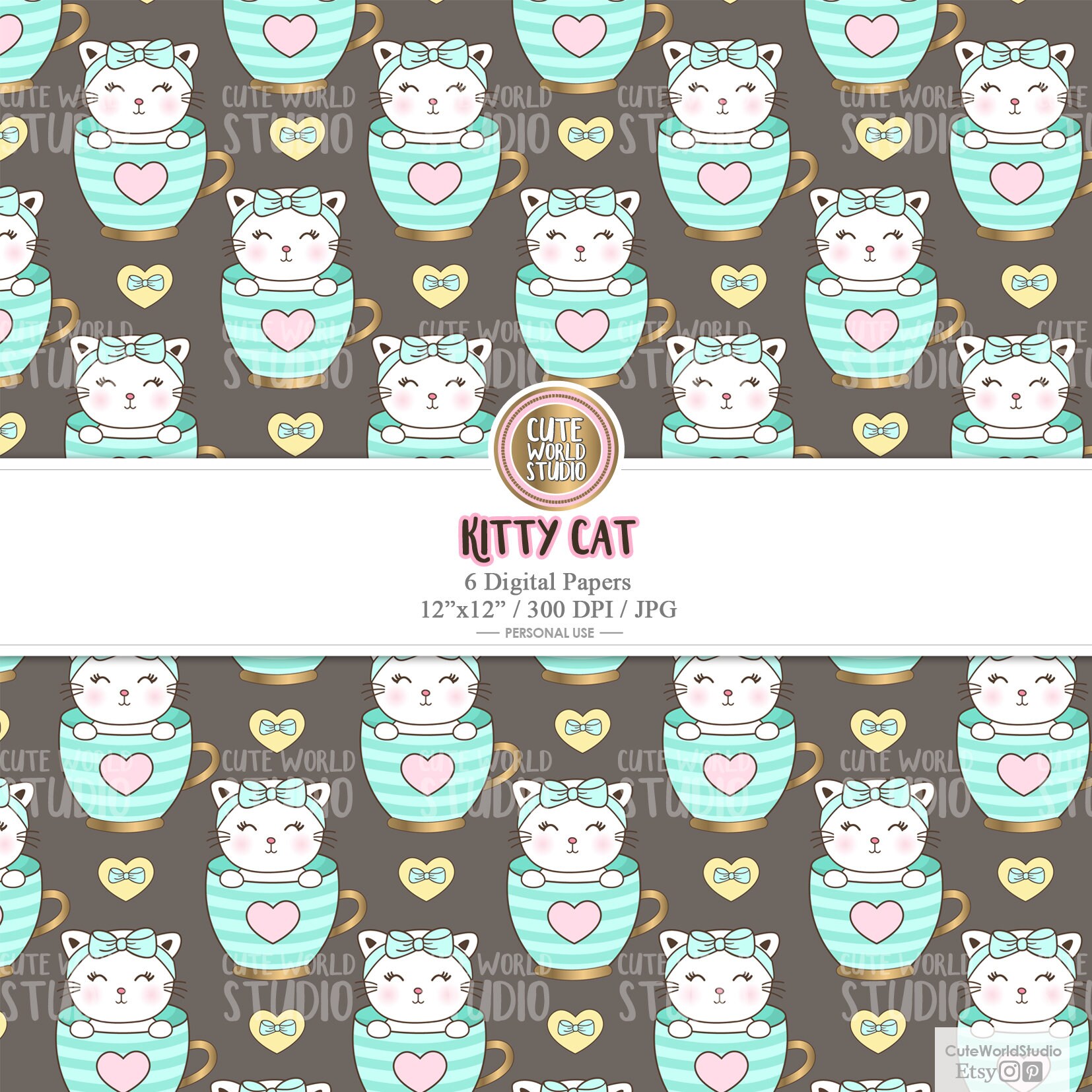 Kitty Cat Digital Paper and Clipart / Kitty Cat Glasses / - Etsy