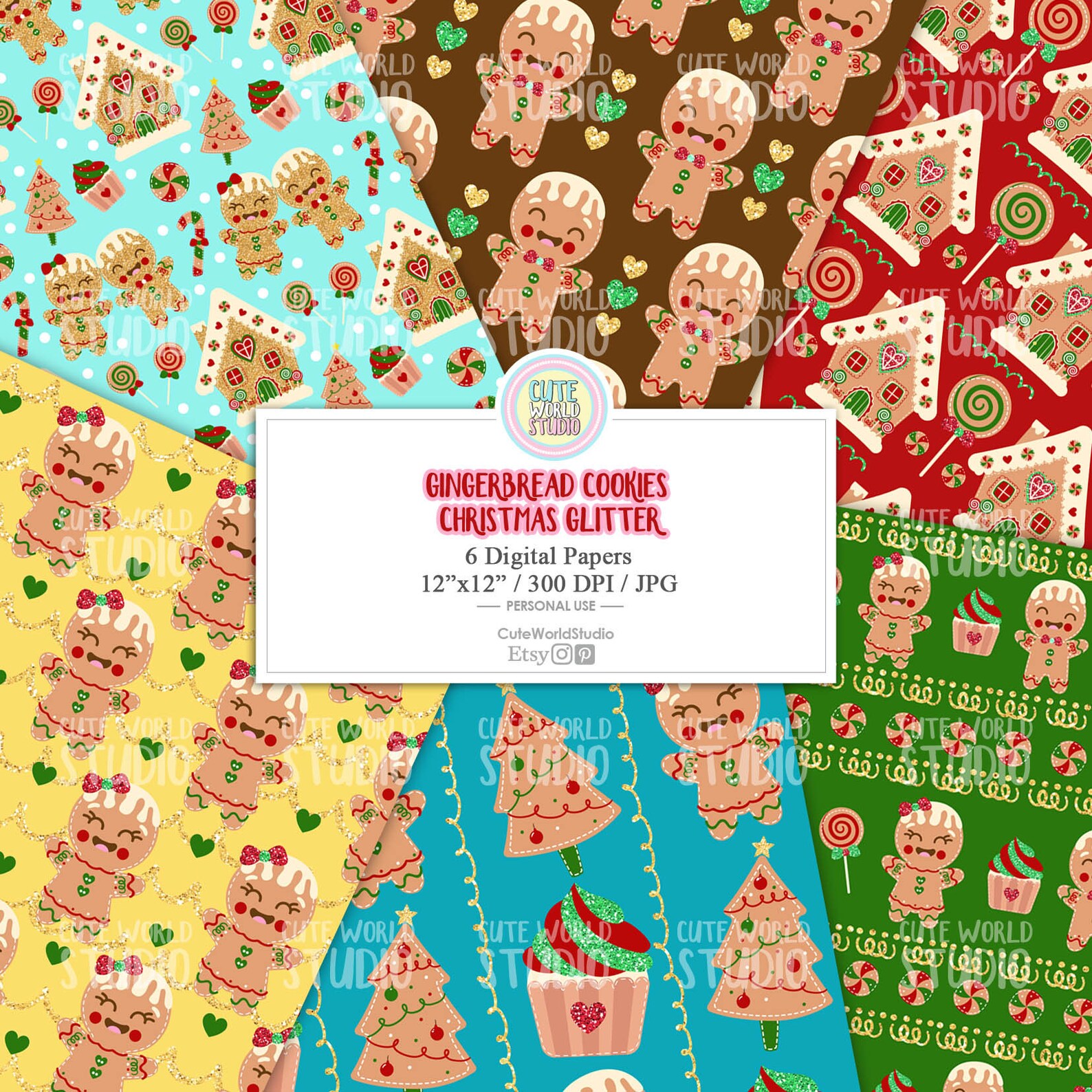 Gingerbread Cookies Christmas Glitter Digital Papers and | Etsy