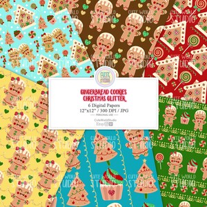 Gingerbread Cookies Christmas Glitter Digital Papers and Cliparts ...