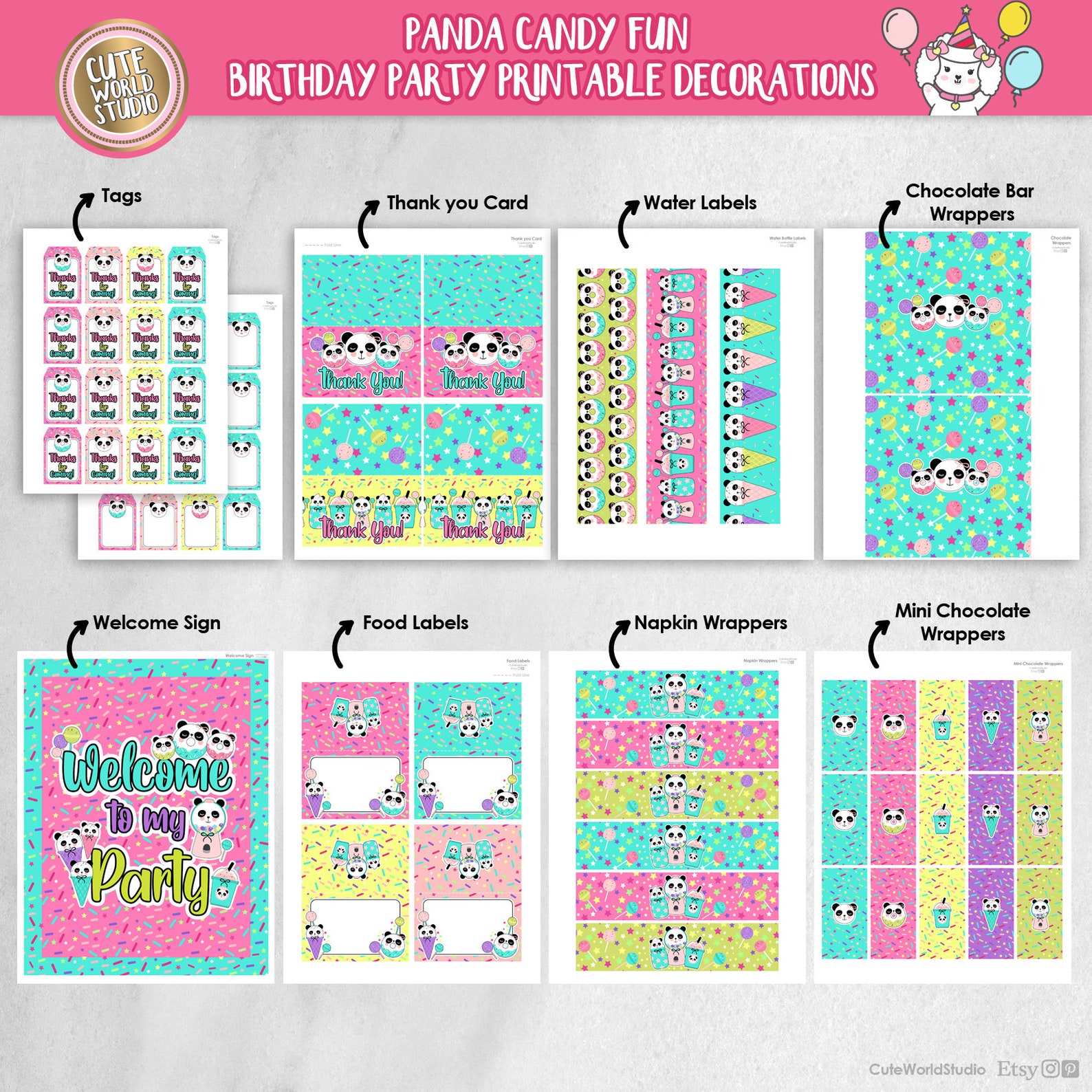 Printable Party Decorations Panda / Printable Set / Donut / - Etsy