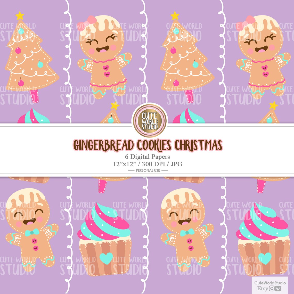Gingerbread Cookies Christmas Digital Papers and Cliparts / - Etsy