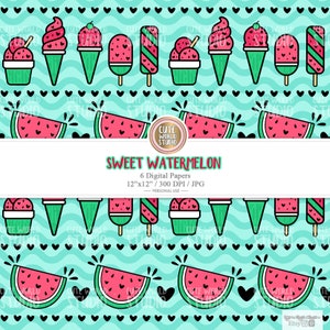 Sweet Watermelon Digital Paper and Clipart / Popsicle / Ice Cream / Ice ...