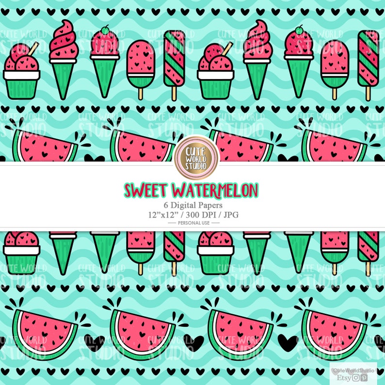 Sweet Watermelon Digital Paper and Clipart / Popsicle / Ice - Etsy