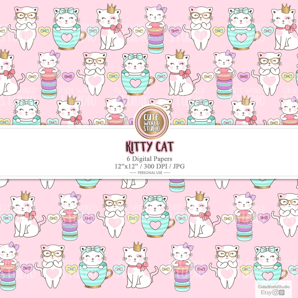 Kitty Cat Digital Paper and Clipart / Kitty Cat Glasses / - Etsy