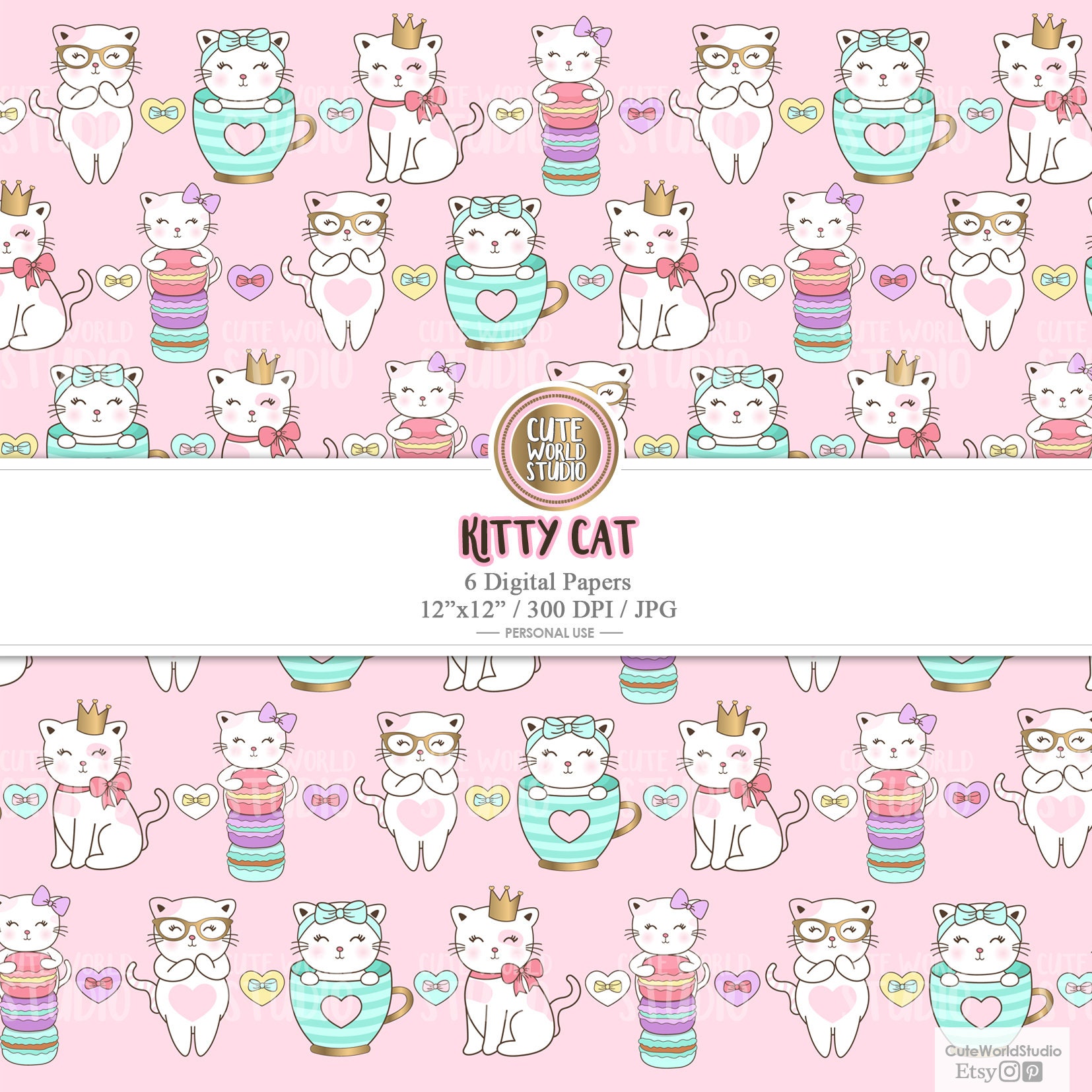 Kitty Cat Digital Paper and Clipart / Kitty Cat Glasses / - Etsy