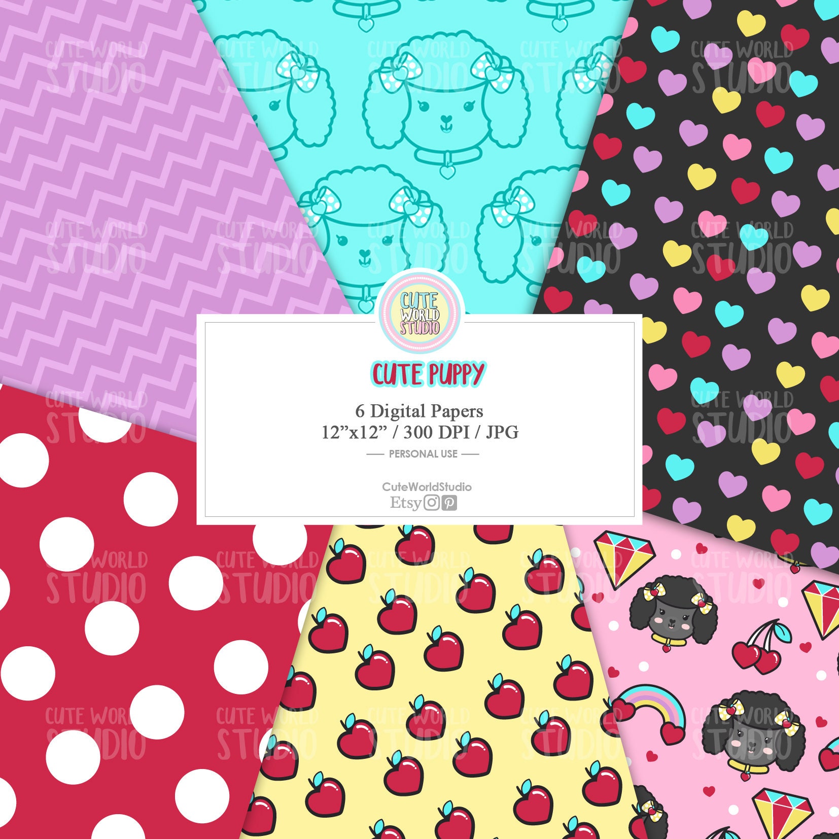Cute Puppy Digital Papers and Clipart / Cute Poodle / Rainbow - Etsy