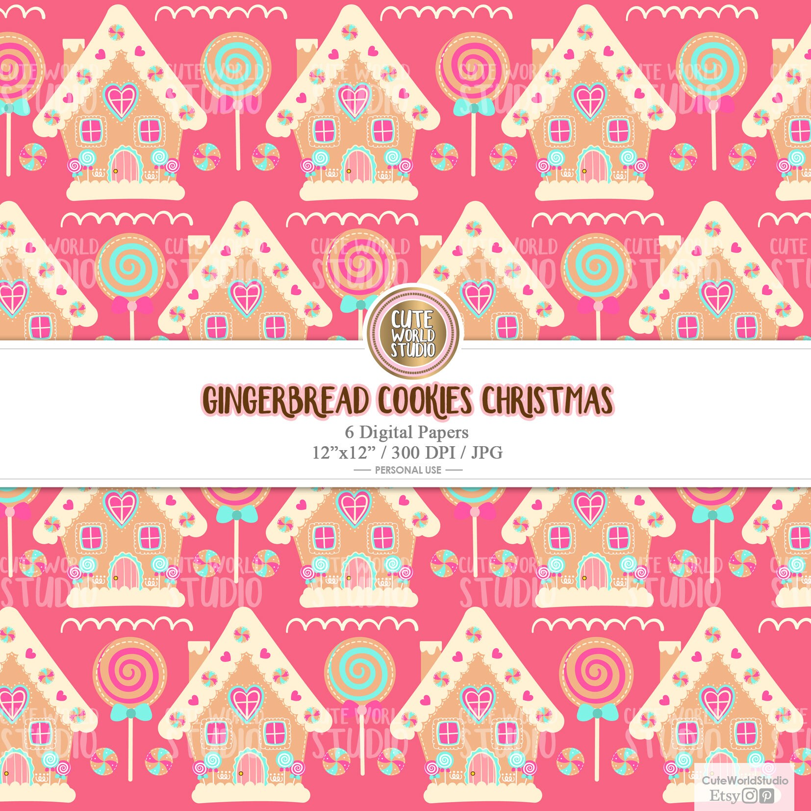 Gingerbread Cookies Christmas Digital Papers and Cliparts / - Etsy