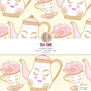Tea Time Glitter Digital Paper and Clipart / Instant Download - Etsy