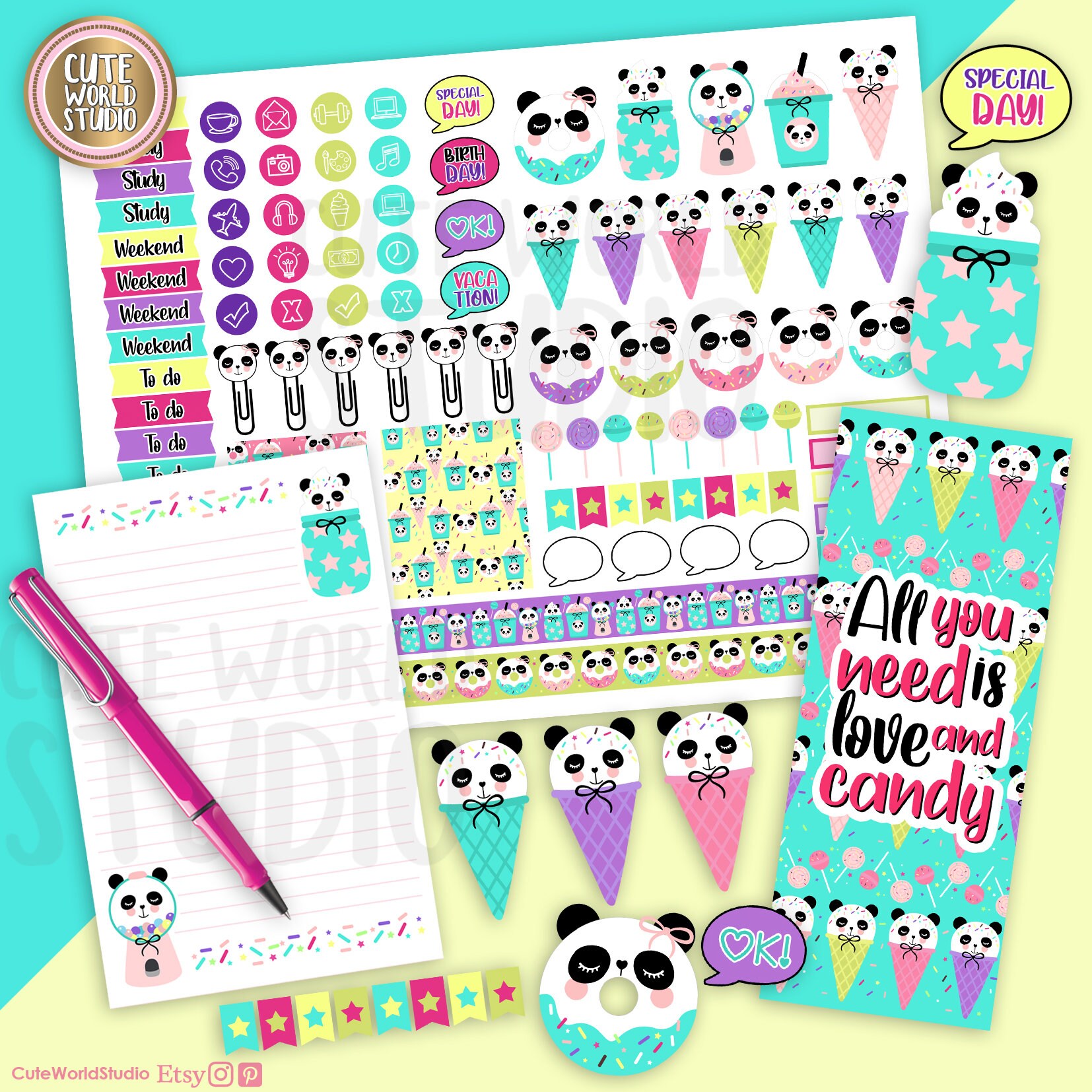 Panda Candy Shop Printable Planner Instant Download / Monthly Planner ...
