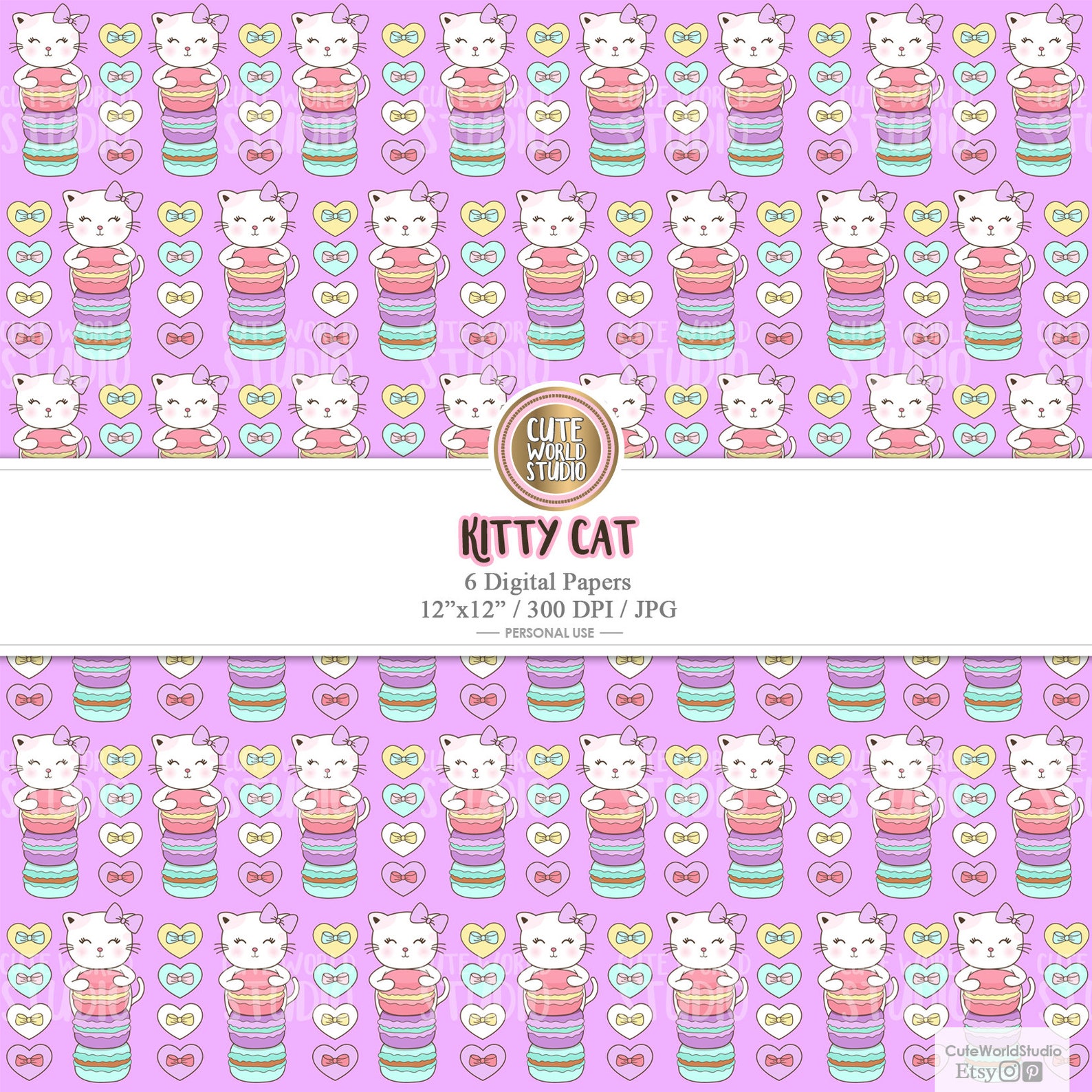 Kitty Cat Digital Paper and Clipart / Kitty Cat Glasses / - Etsy