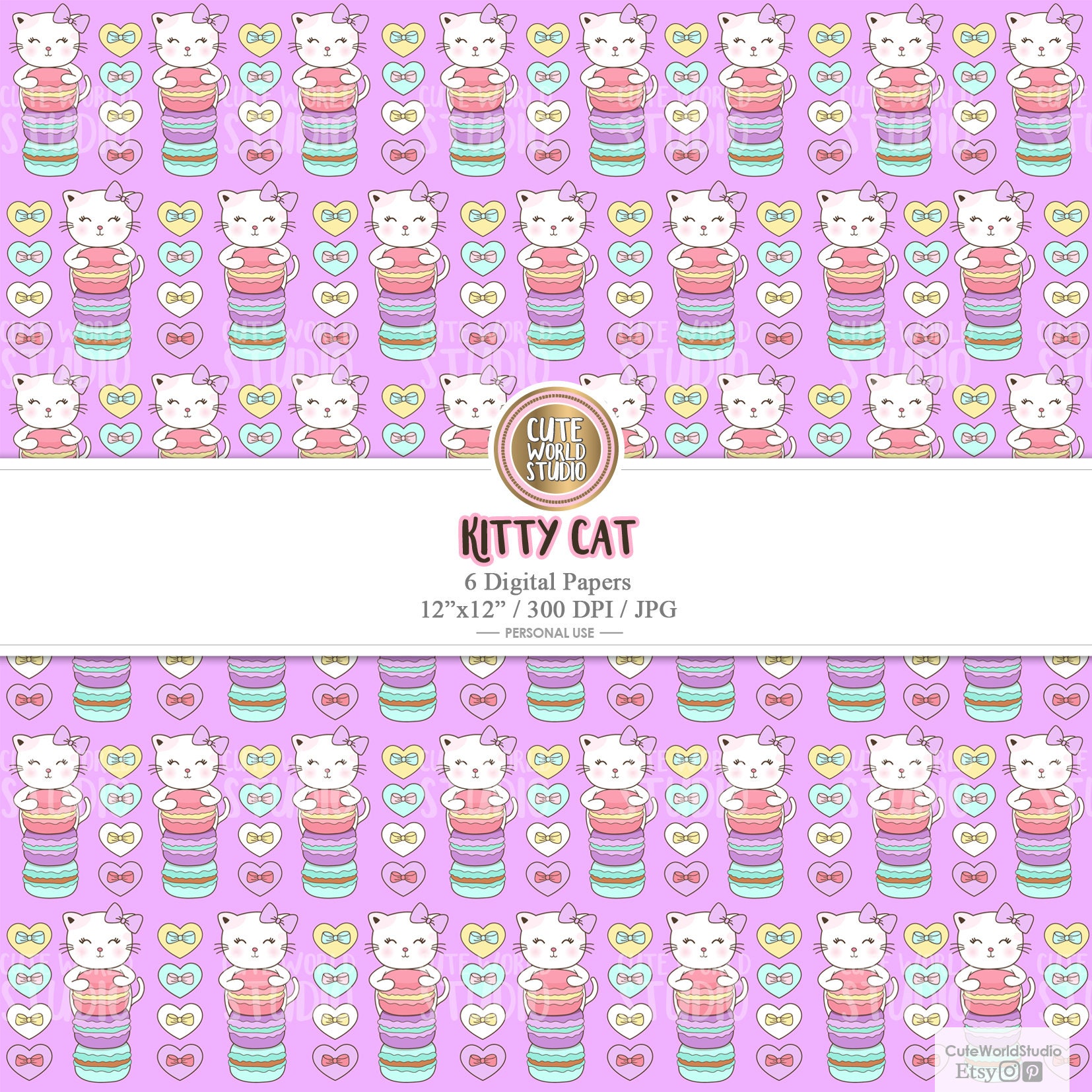 Kitty Cat Digital Paper and Clipart / Kitty Cat Glasses / - Etsy