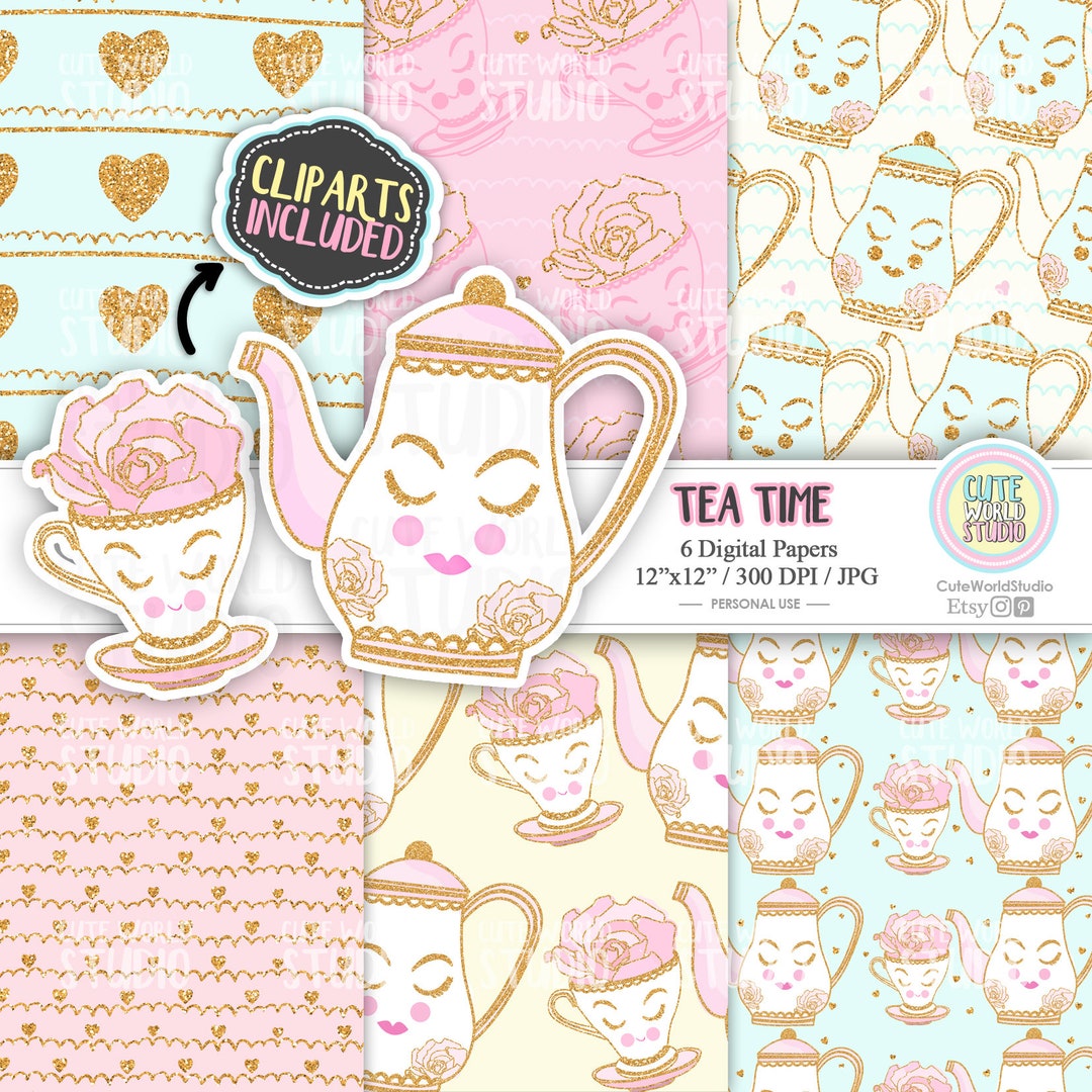 Tea Time Glitter Digital Paper and Clipart / Instant Download - Etsy