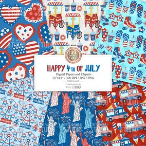 4th of July Clipart, America, USA, Fourth of July, Cute, Digital Papers ...