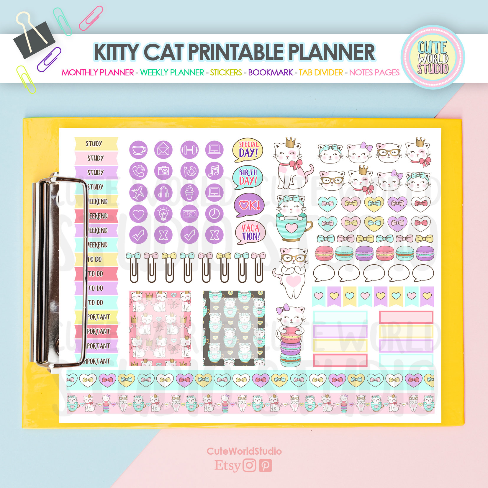 Kitty Cat Printable Planner Instant Download / Monthly Planner | Etsy